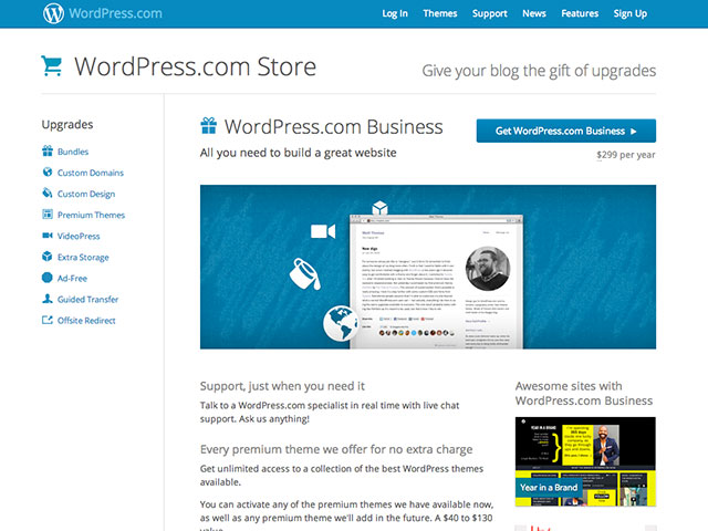 Wordpress.com lance une offre Business à 299$ par an Wordpress.com lance une offre Business à 299$ par an